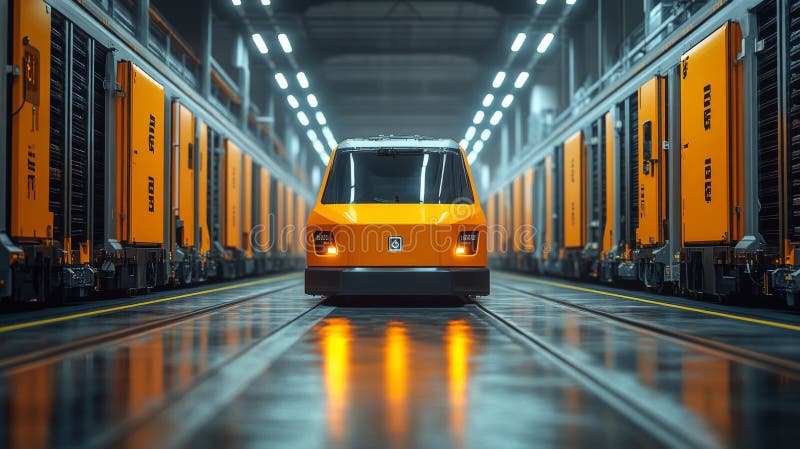 Modern Logistics Hub Showcasing Automated Vehicles in a Large Warehouse ...