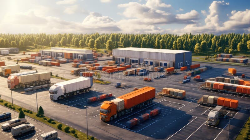 A Modern Logistics Park, Capturing Warehouses, Loading Hubs, and a ...