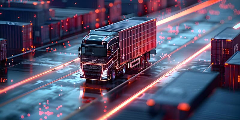 A Modern Logistics Truck Transporting Cargo Containers in a Networked ...