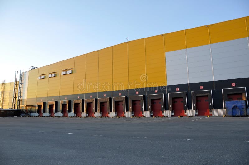 Modern Logistics Warehouse Complex. Loading Gate. Garbage Container ...