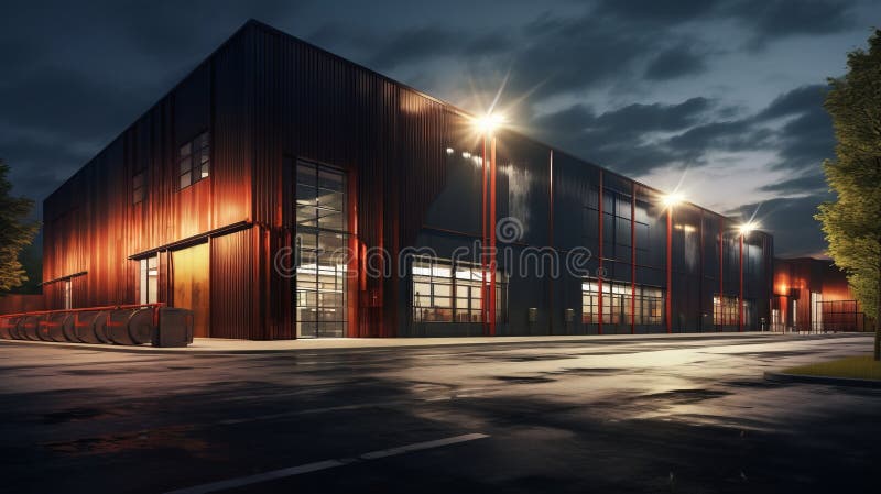Modern Logistics Warehouse Illuminated Stock Illustration - Illustration of warehouse, light ...