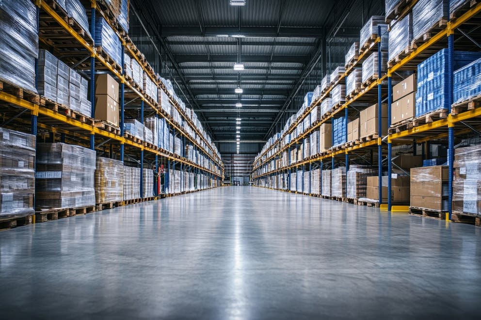 Modern Logistics Warehouse Interior Featuring Organized Shelves and ...
