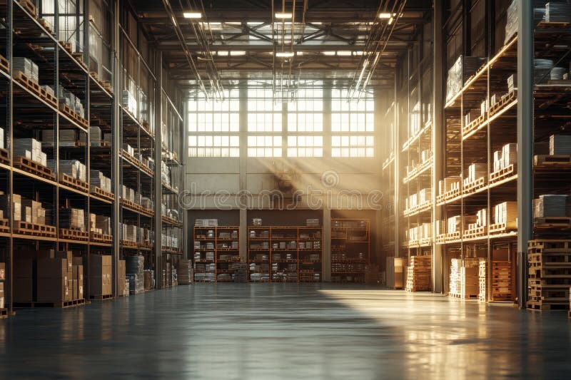 Modern Logistics Warehouse Interior Featuring Organized Shelves and ...