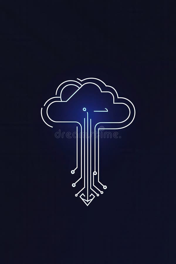 Abstract Cloud Computing Logo with Digital Circuit Elements on Dark ...