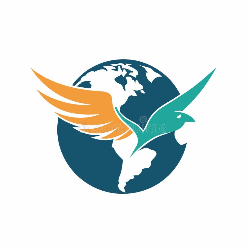 A Modern Logo Featuring a Stylized World Map with a Birds Wings Spread ...