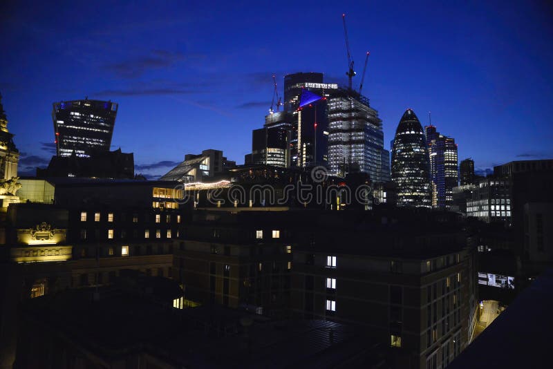 Modern London Cityscape at Night Editorial Photography - Image of dusk ...