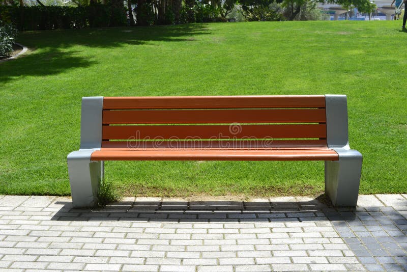 Front View of a Bench in the Public Park. Stock Photo - Image of garden ...