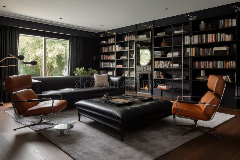 Modern-looking Library with Sleek Furniture and Contemporary Design ...