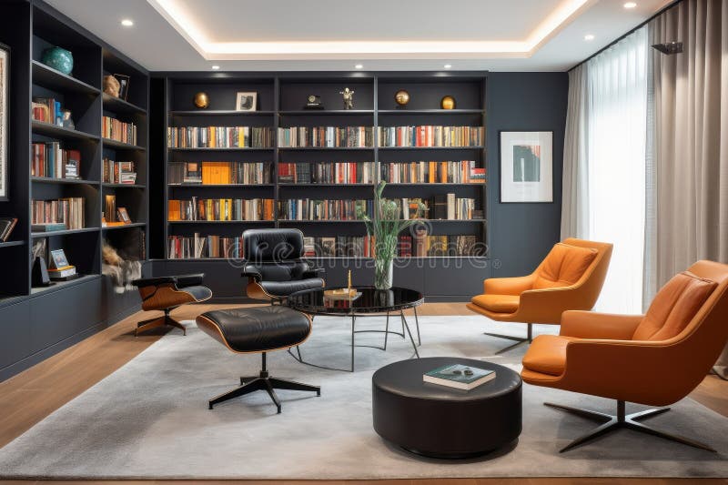 Modern-looking Library with Sleek Furniture and Contemporary Design ...