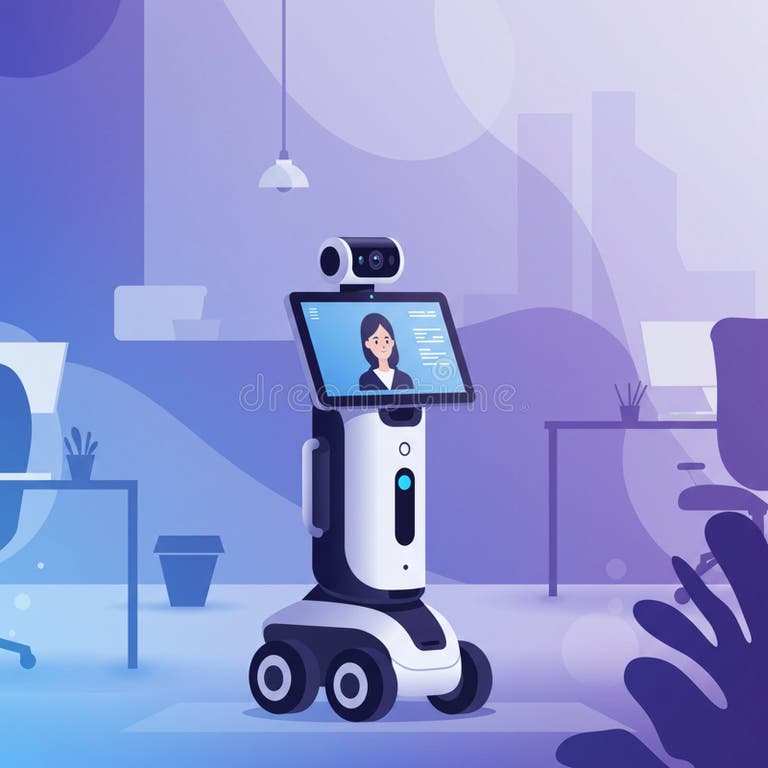 Modern-looking Robot with a Wheeled Base and a Humanoid Interface on a ...