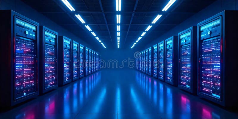 Modern-looking Super Quantum Computers are Lined Up in Rows on Both ...