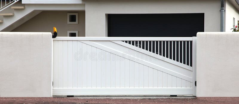 Modern-looking White Aluminium Gate Stock Image - Image of ornament ...