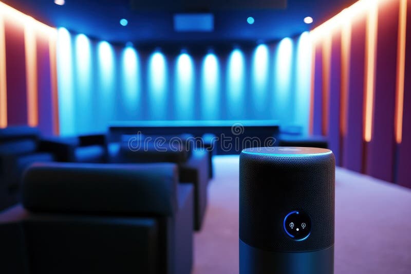 Modern Lounge with Ambient Lighting and Smart Speaker Technology in a ...