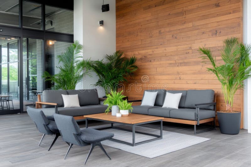 Modern Lounge Area with Cozy Seating and Greenery in a Contemporary ...