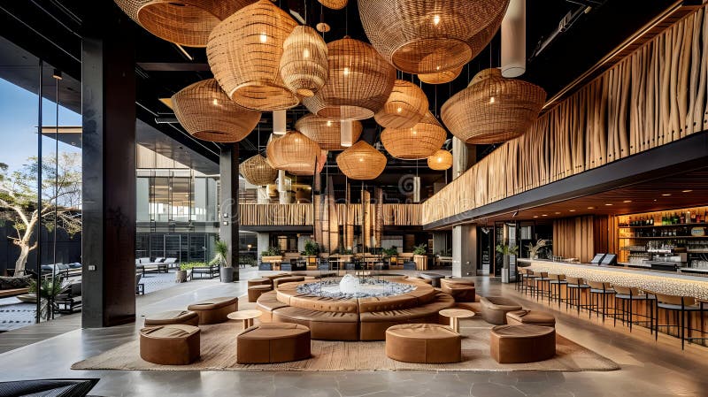 Modern Lounge Area Featuring Stylish Decor and a Central Seating ...