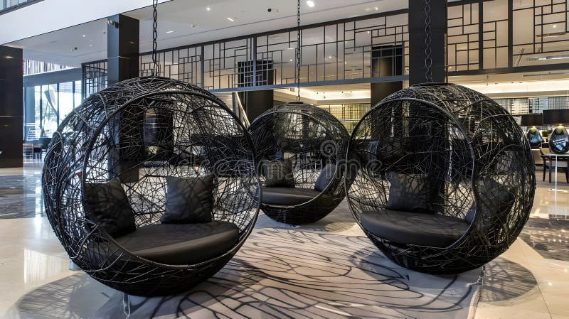 Modern Lounge Area Featuring Stylish Hanging Chairs in a Contemporary ...