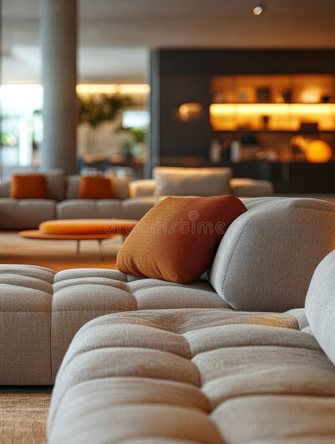 Modern Lounge Area with Sofas and Cushions. Stock Photo - Image of ...