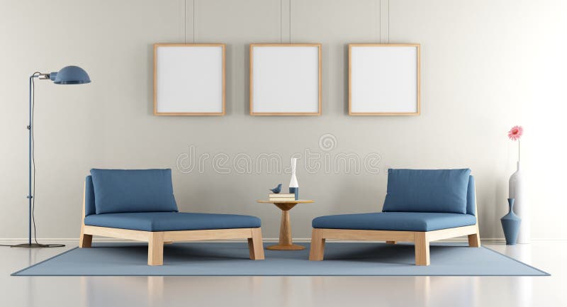Blue lounge with lcd tv stock illustration. Illustration of wall - 17754802