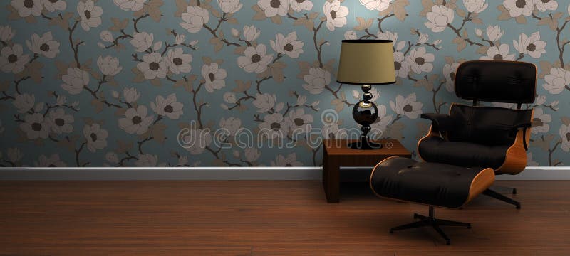 Modern Lounge Chair and Table Scene Stock Illustration - Illustration ...