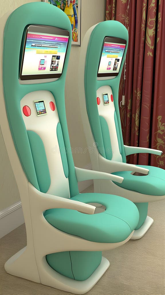 Modern Lounge Chairs with Interactive Screens Stock Illustration ...