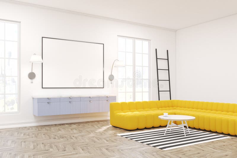 Modern Lounge Interior, Framed Poster, Blue Stock Illustration ...