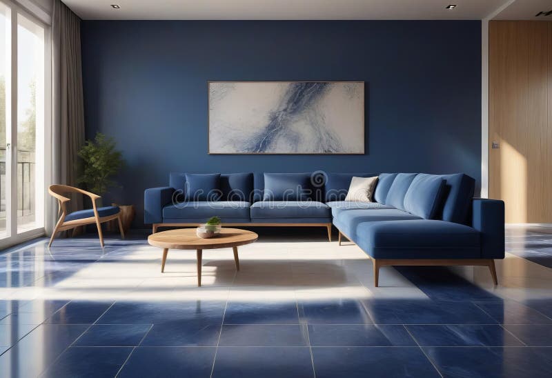 A Modern Lounge Oasis on Polished Tile Slabs Stock Illustration ...