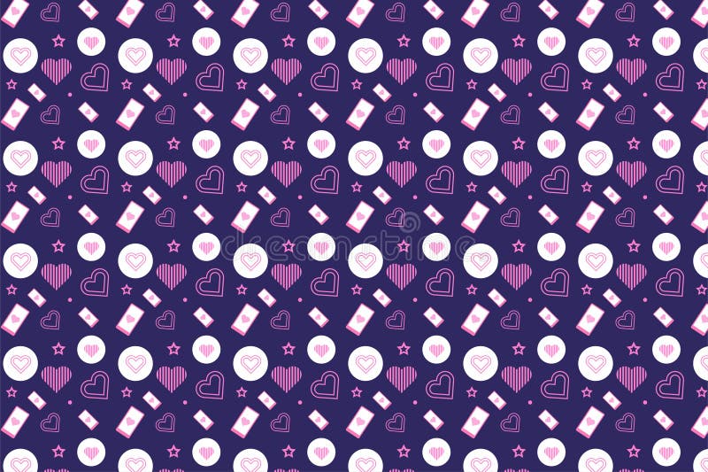 Modern Love Pattern Decoration on a Dark Blue Background. Seamless ...