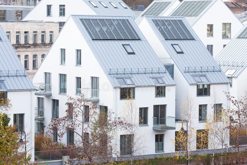 Modern Low-rise Apartment Buildings with a Triangular Roof Stock Photo ...