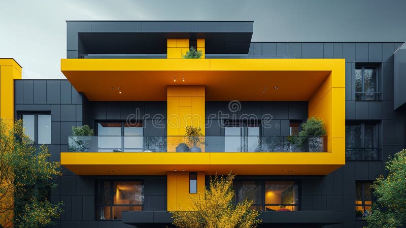 Modern Low-rise House in Yellow and Black Stock Image - Image of ...