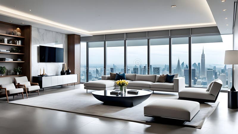 Modern Smart Home Apartment Living Room Interior. Generative Ai Stock ...