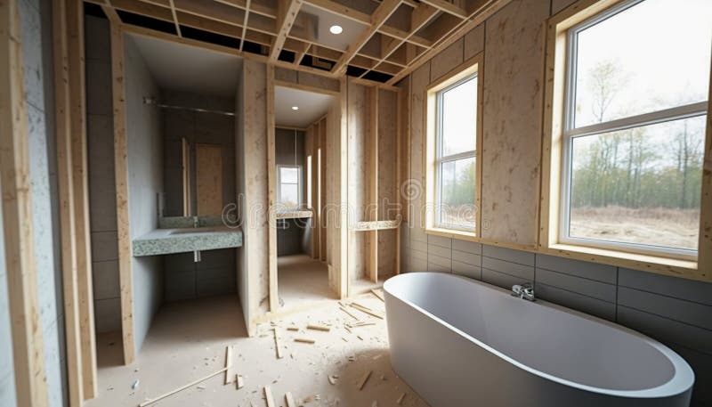 A Modern and Luxurious Bathroom Under Construction in a New House ...