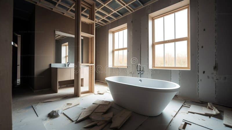 A Modern and Luxurious Bathroom Under Construction in a New House ...