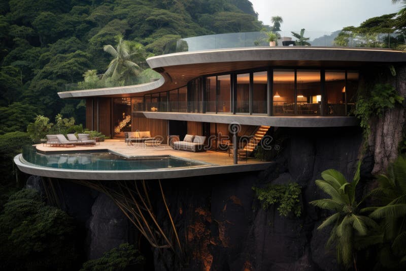 A Modern, Luxurious Cliffside House with Large Windows, an Infinity ...