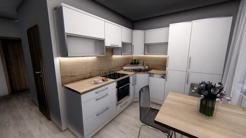 Modern Luxurious Kitchen Room 3d Visualization. 3D Render Animation ...