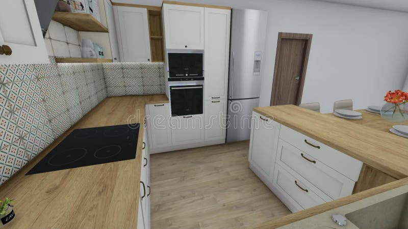 Modern Luxurious Kitchen Room Top View 3d Visualization. 3D Render ...