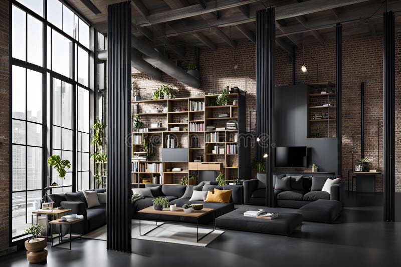 A Modern and Luxurious Matte Black Room Interior Stock Illustration ...