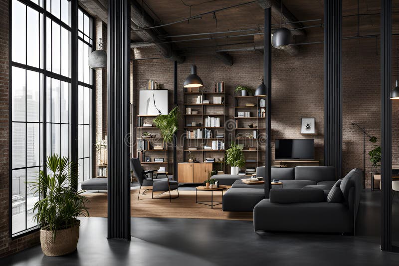 A Modern and Luxurious Matte Black Room Interior Stock Illustration ...