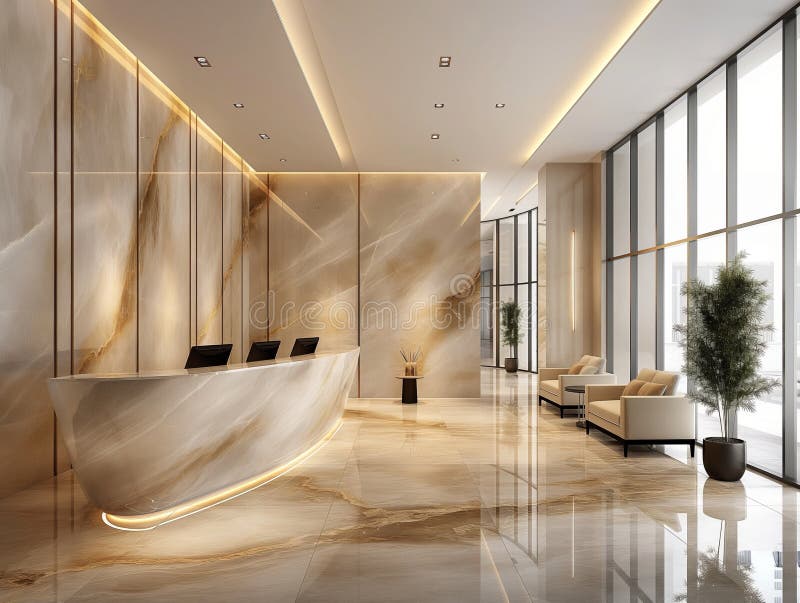 Modern Luxurious Office Lobby Stock Image - Image of windows, office ...