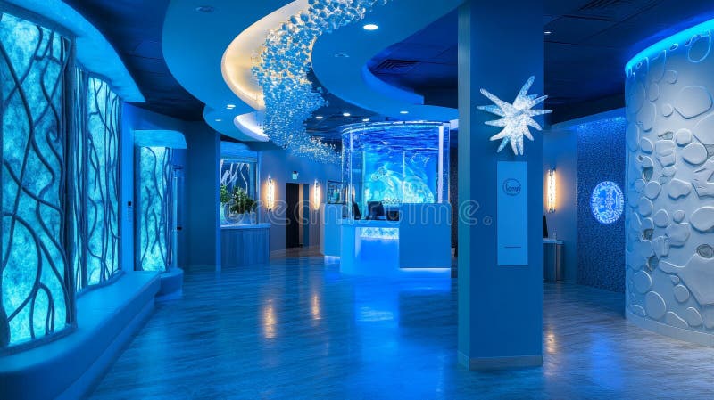 Modern Luxurious Spa Reception Illuminated in Soothing Blue Tones Stock ...