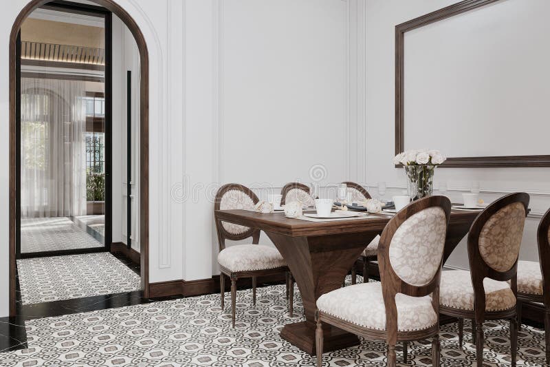 Modern Luxury Authentic Dining Interior with Authentic Furniture. 3D ...