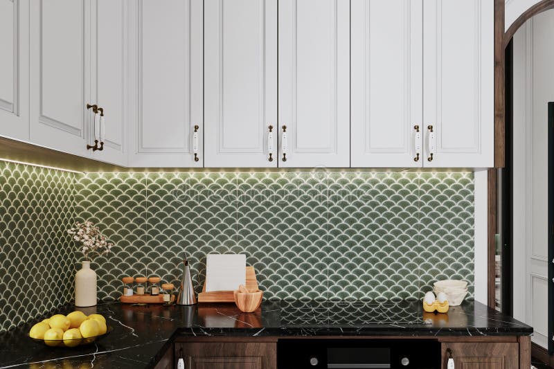 Modern Luxury Authentic Kitchen Interior Design with Appliances. 3D ...