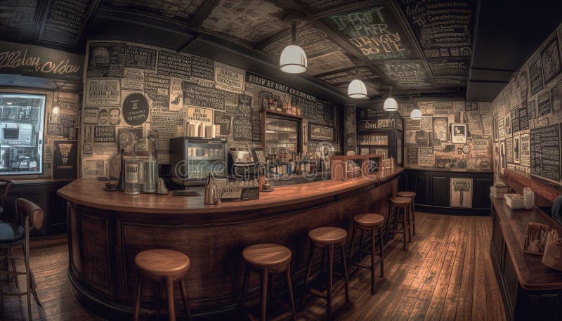 Modern Luxury Bar Inside Old Fashioned Building Features Elegant Wooden ...
