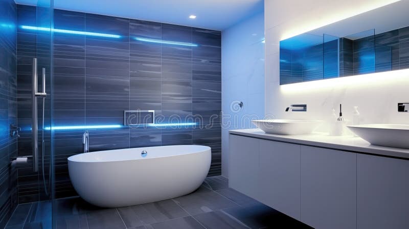 Modern Luxury Bathroom with Freestanding Tub and Led Lighting Stock ...