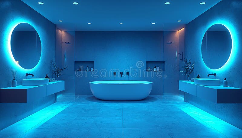 Modern Luxury Bathroom with Wide Illuminated Shower and Sink Generated ...