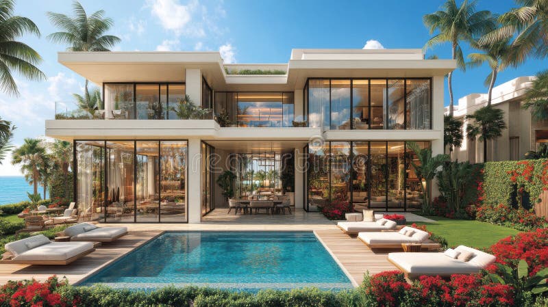 Modern Luxury Beachfront Villa with Infinity Pool Stock Photo - Image ...