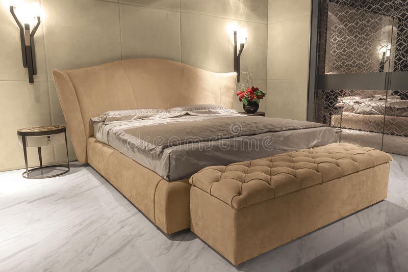 Modern Luxury Bedroom Interior in Minimal Scandinavian Style. Stock ...