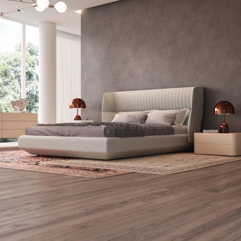 Modern Luxury Bedroom Interior in Minimal Scandinavian Style. Stock ...