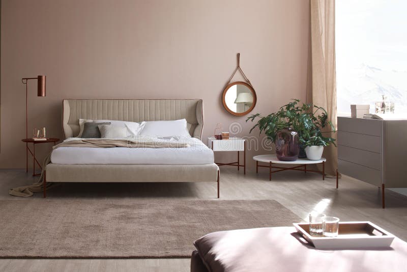 Modern Luxury Bedroom Interior in Minimal Scandinavian Style. Stock ...