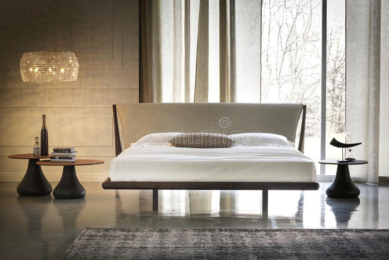 Modern Luxury Bedroom Interior in Minimal Scandinavian Style. Stock ...
