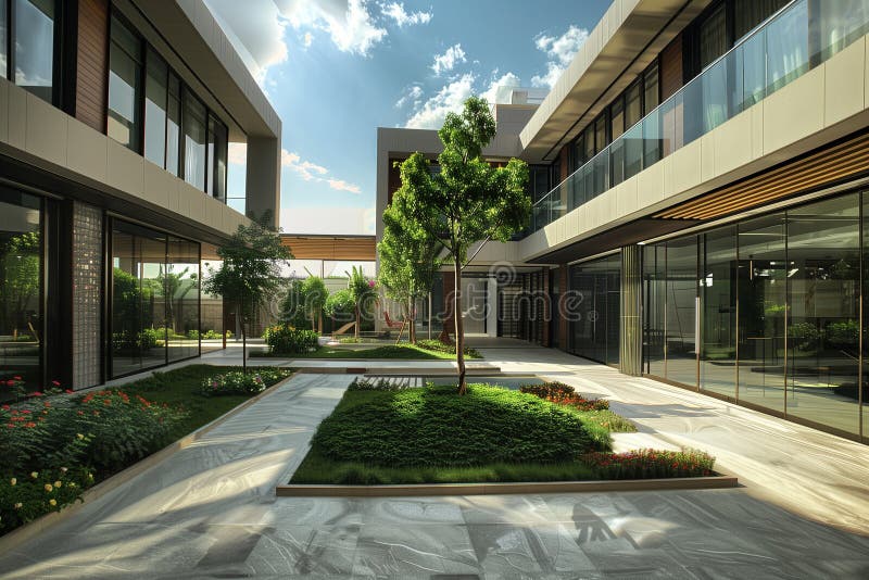 Modern Luxury Building Courtyard Featuring Triangle Architectural ...